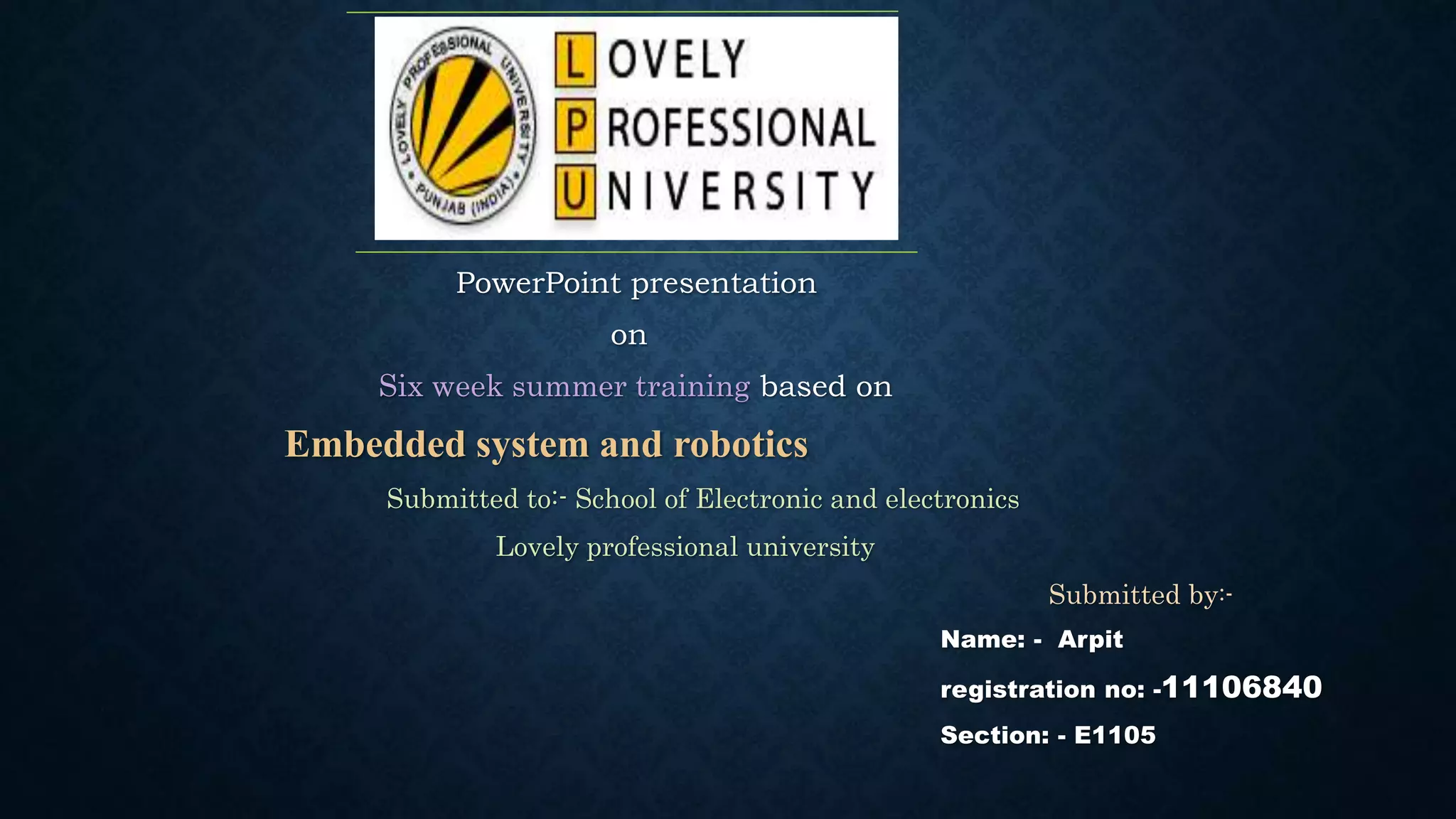 Presentation On Embedded System And Robotics Pptx Computer
