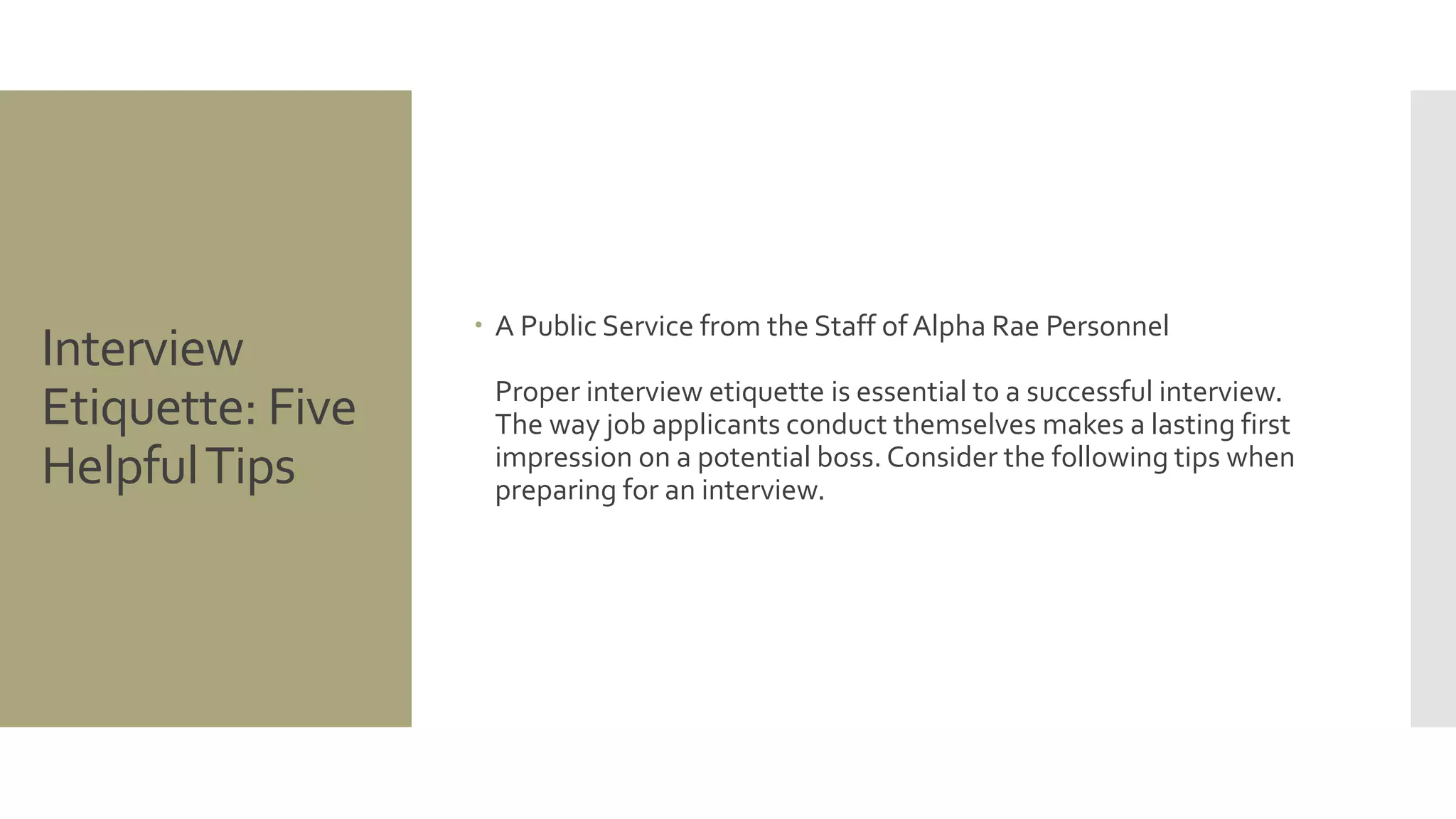 Interview Etiquette: Five Helpful Tips | PPTX