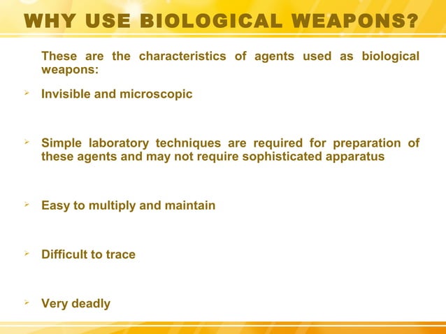 Bioterrorism: History, Advantages and Weaponry | PPT
