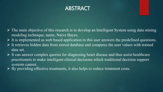 HEART DISEASE PREDICTION USING NAIVE BAYES ALGORITHM | PPTX