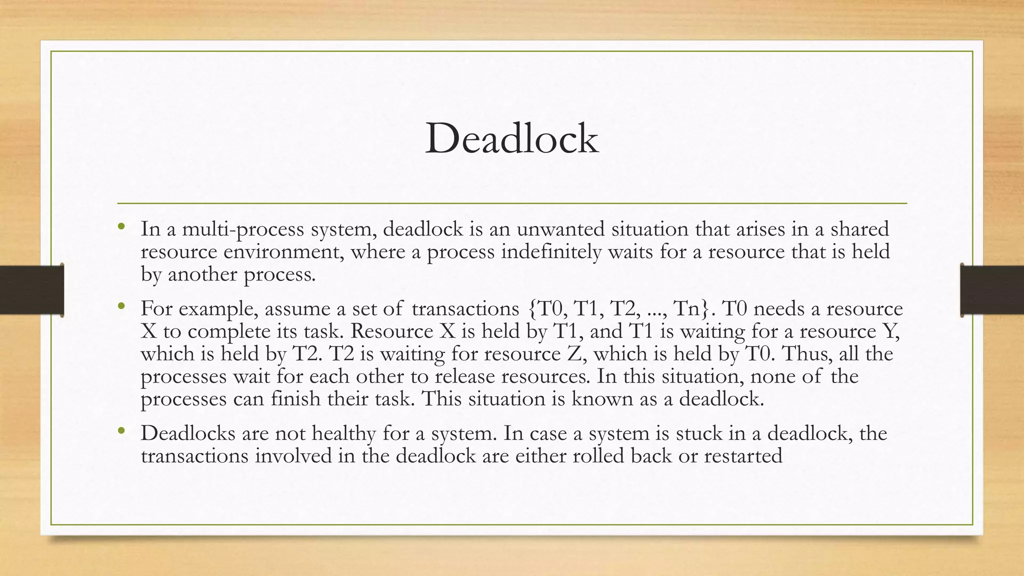 DBMS (Deadlock, deadlock prevention, 2phase locking) | PPT