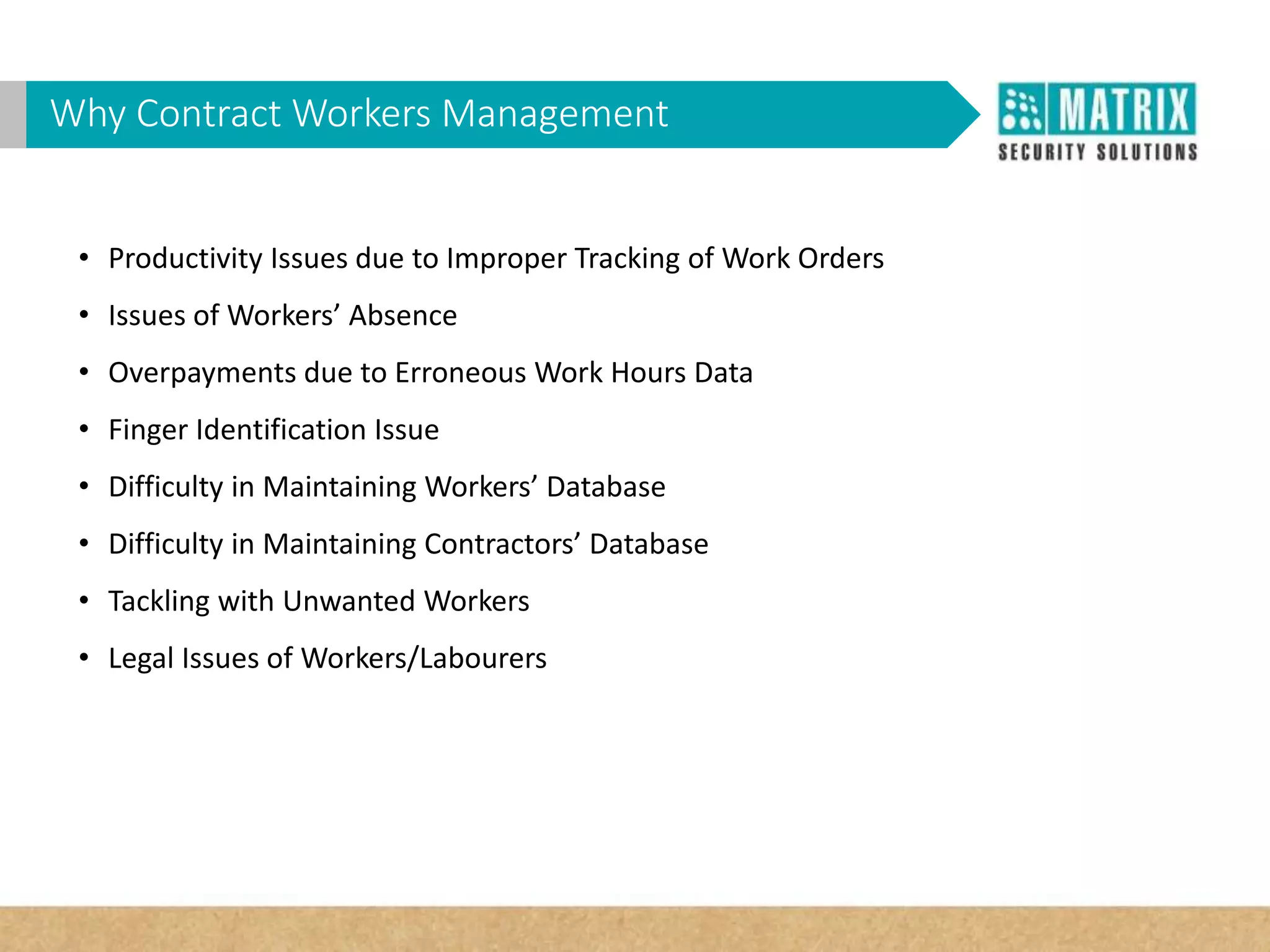 Contract Workers Management | PPTX | Business | Business and Finance