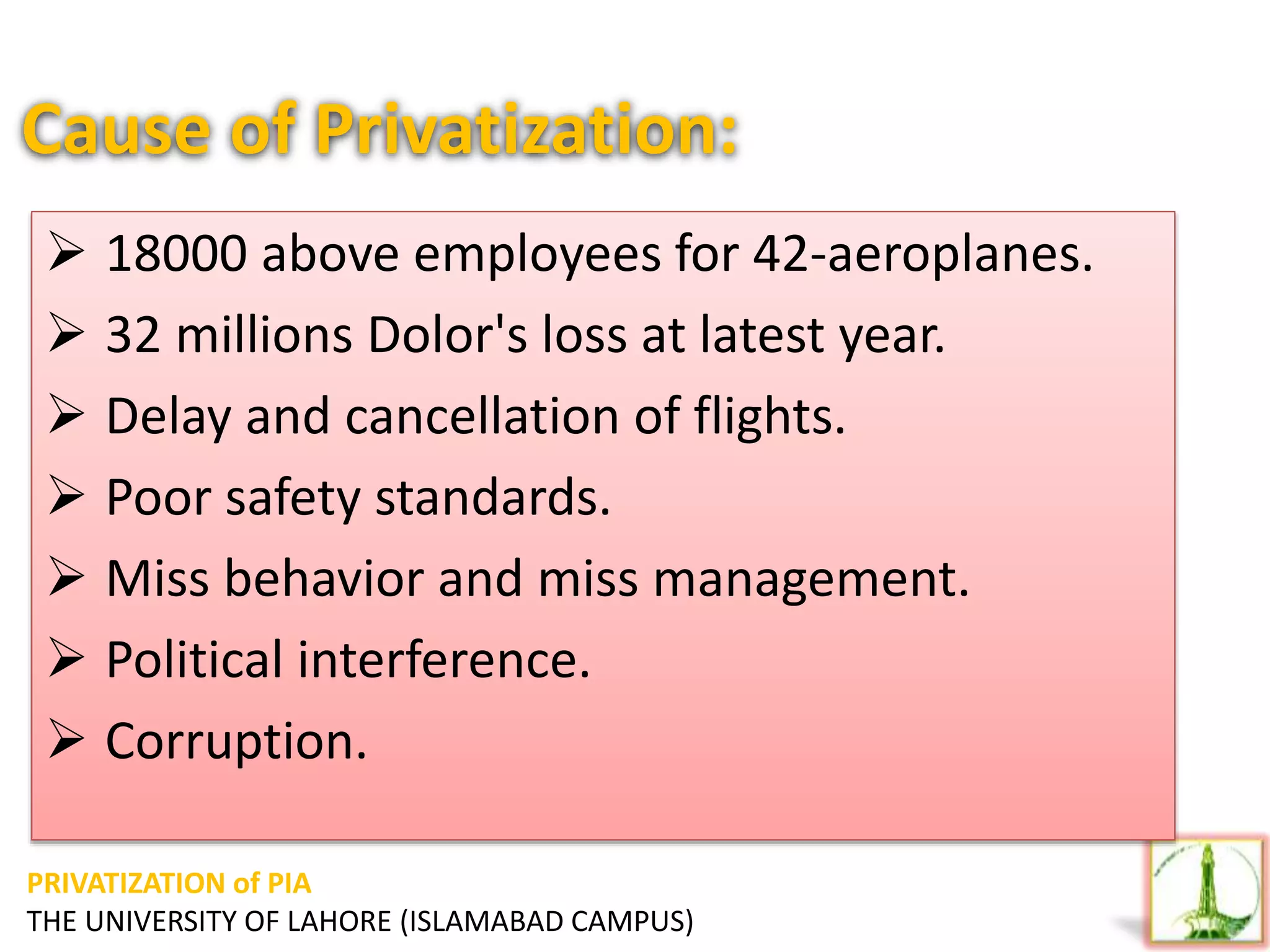 PRIVATIZATION ON PIA ( CAUSE, ADVANTAGES AND DISADVANTAGES) | PPTX