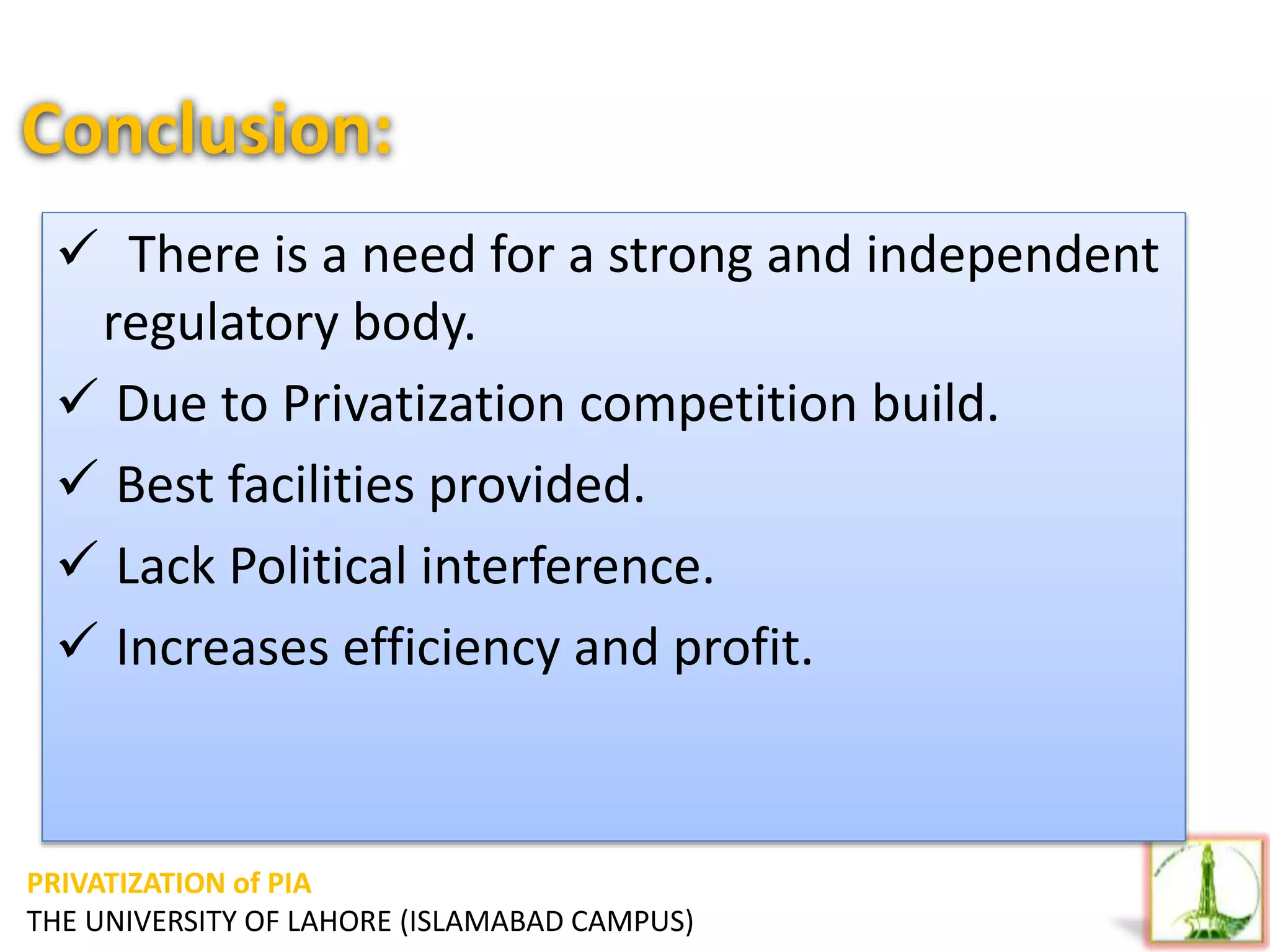 PRIVATIZATION ON PIA ( CAUSE, ADVANTAGES AND DISADVANTAGES) | PPTX