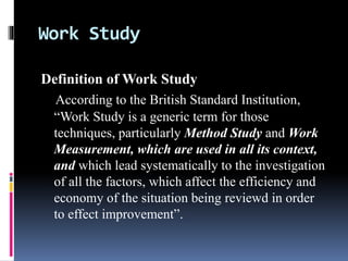 PRODUCTION PLANNING AND CONTROL-WORK STUDY | PPTX