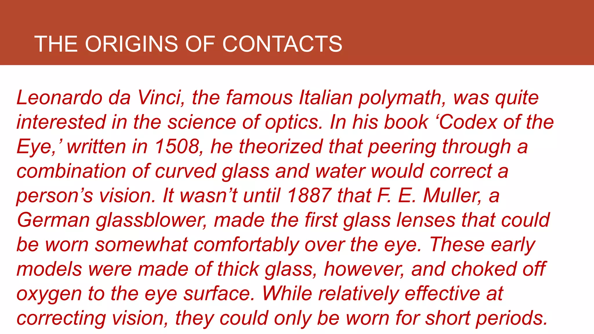 A HISTORY OF CONTACT LENSES | PPTX