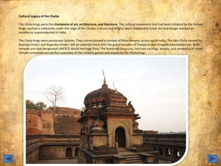 The Chola Dynasty (Golden age of tamil culture) | PPTX