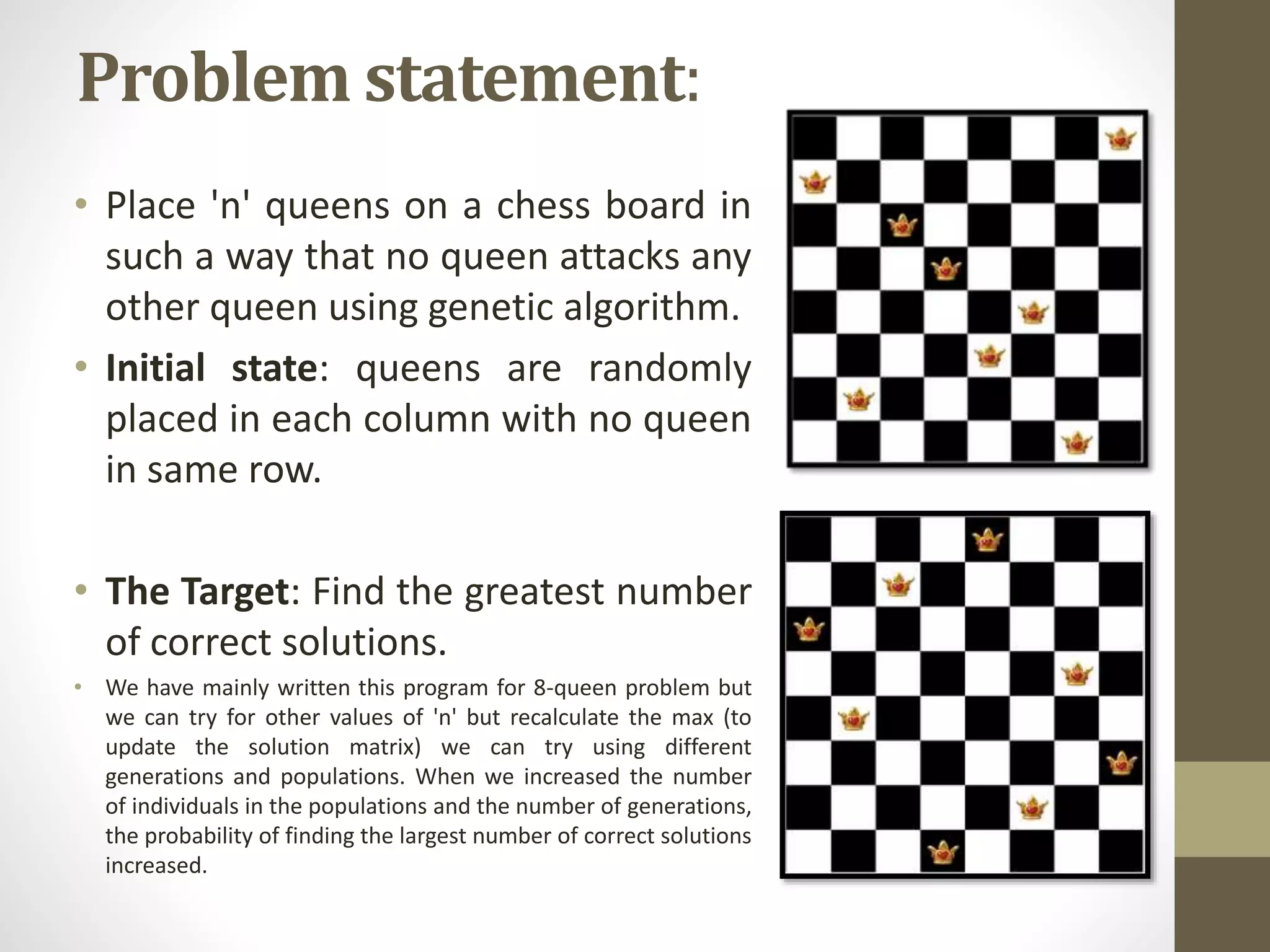 Solution of N Queens Problem genetic algorithm | PPTX