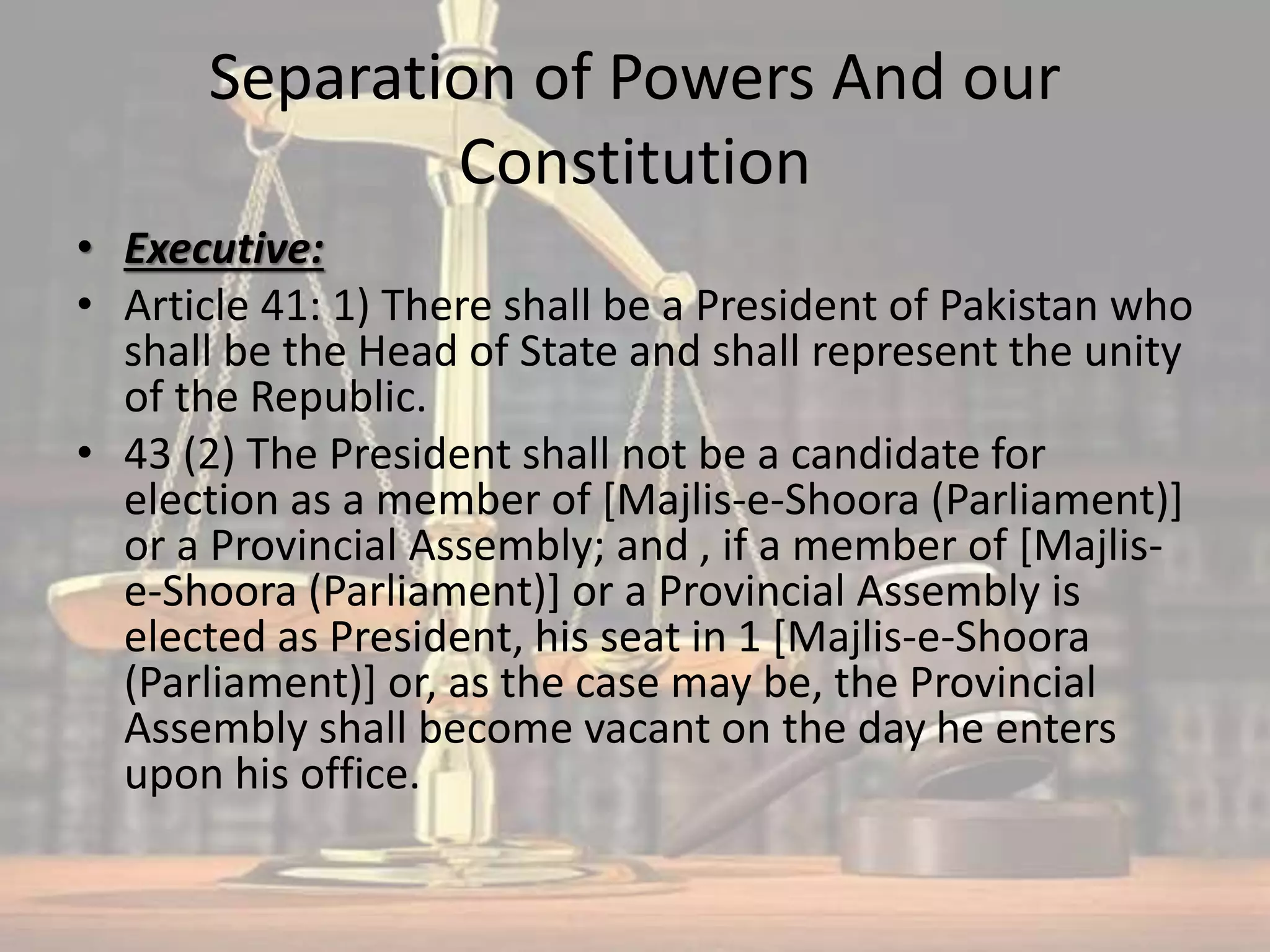 What is separation of powers and how is it ineffective in Pakistan? | PPTX