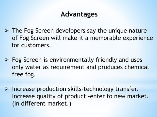 Fog Screen technology | PPTX | 3-D Graphics | Computer Software and Applications