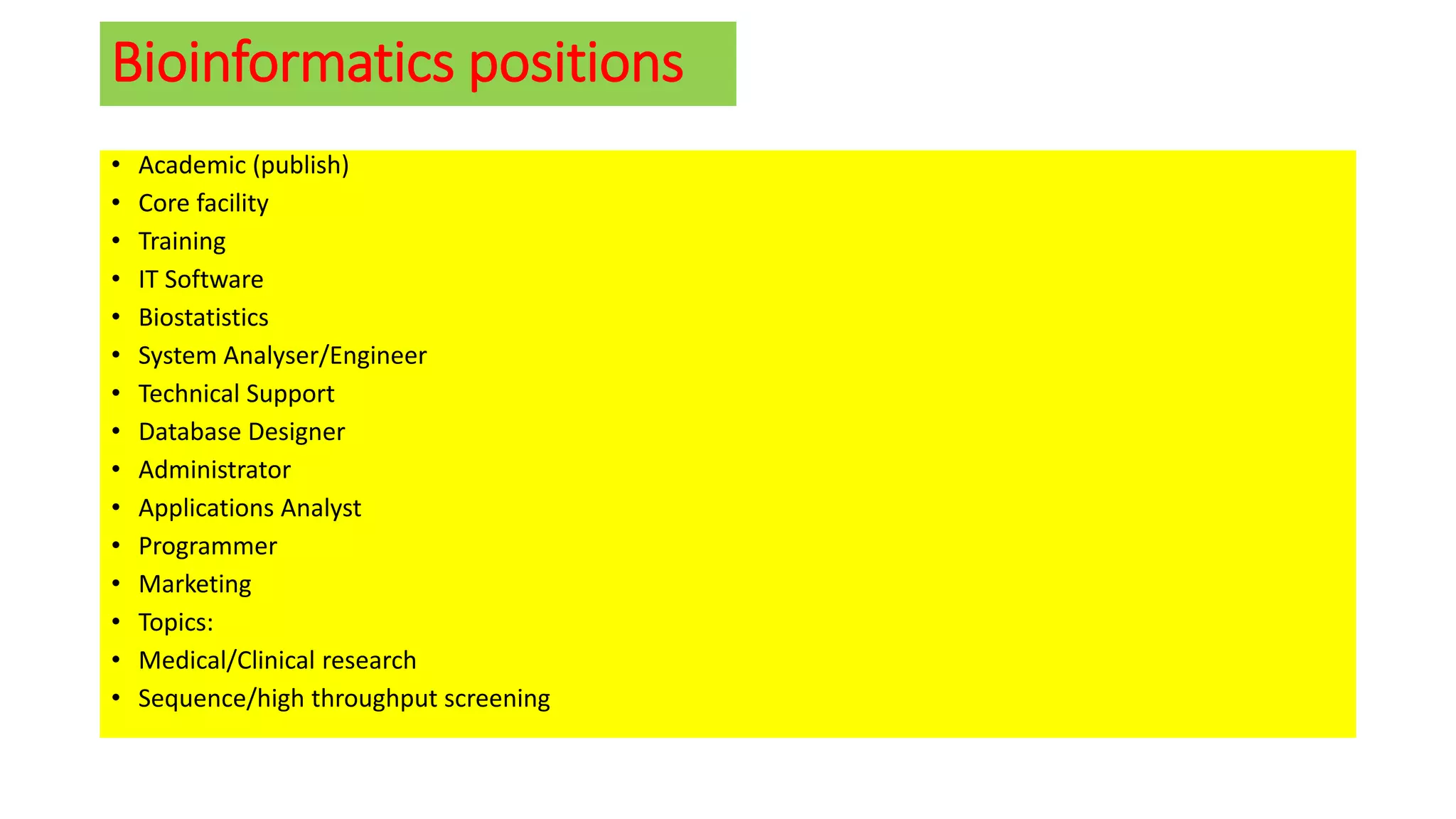 Career oppurtunities in the field of Bioinformatics | PPTX