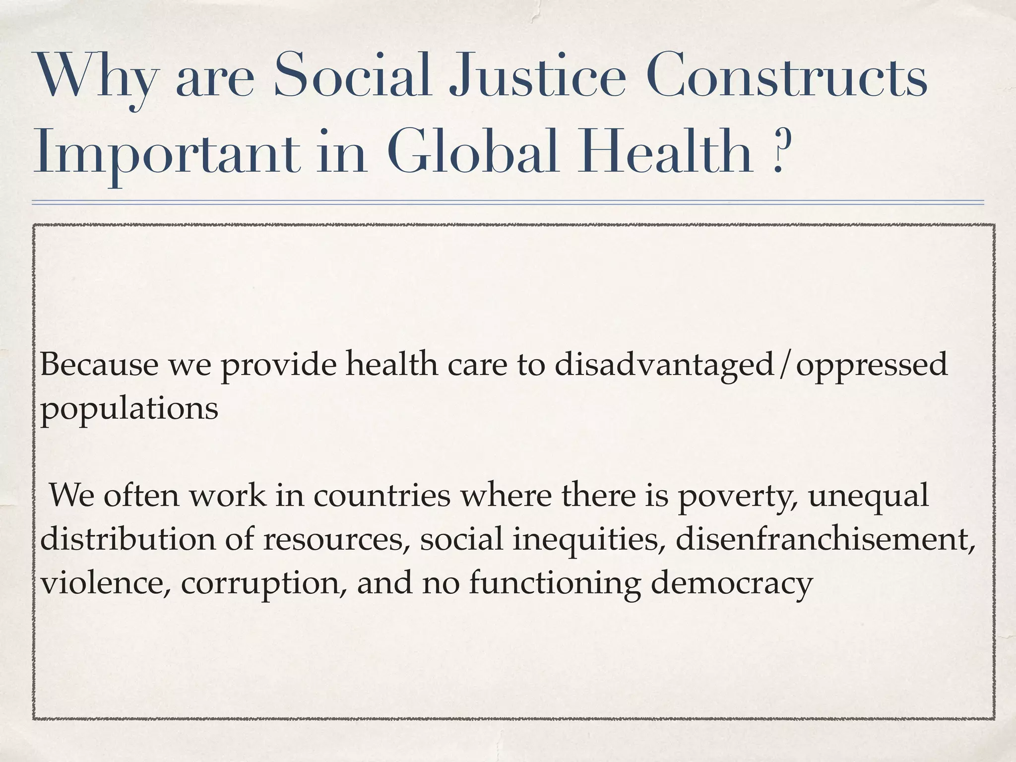 Applying Social Justice Principles to Global Health Practice | PDF