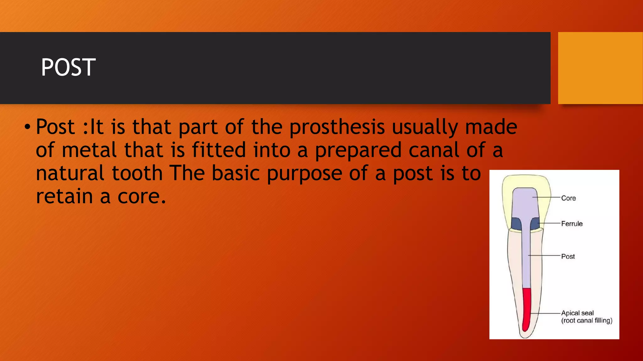 restoration of endodontically treated teeth in prosthodontics/ post and ...