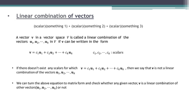 Linear Combination Of Vectors Span And Dependency Ppt