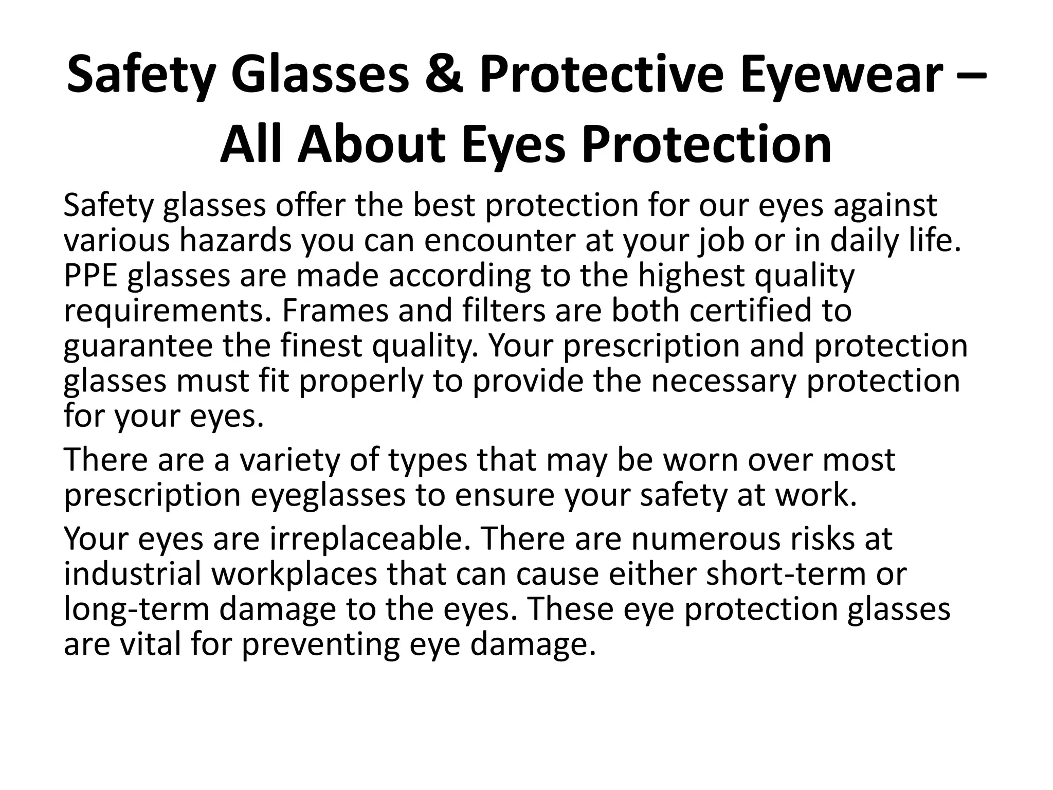 Safety Glasses & Protective Eyewear – All About Eyes Protection | PPTX