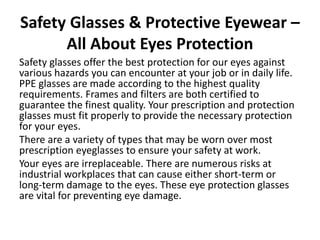 Safety Glasses & Protective Eyewear – All About Eyes Protection | PPTX