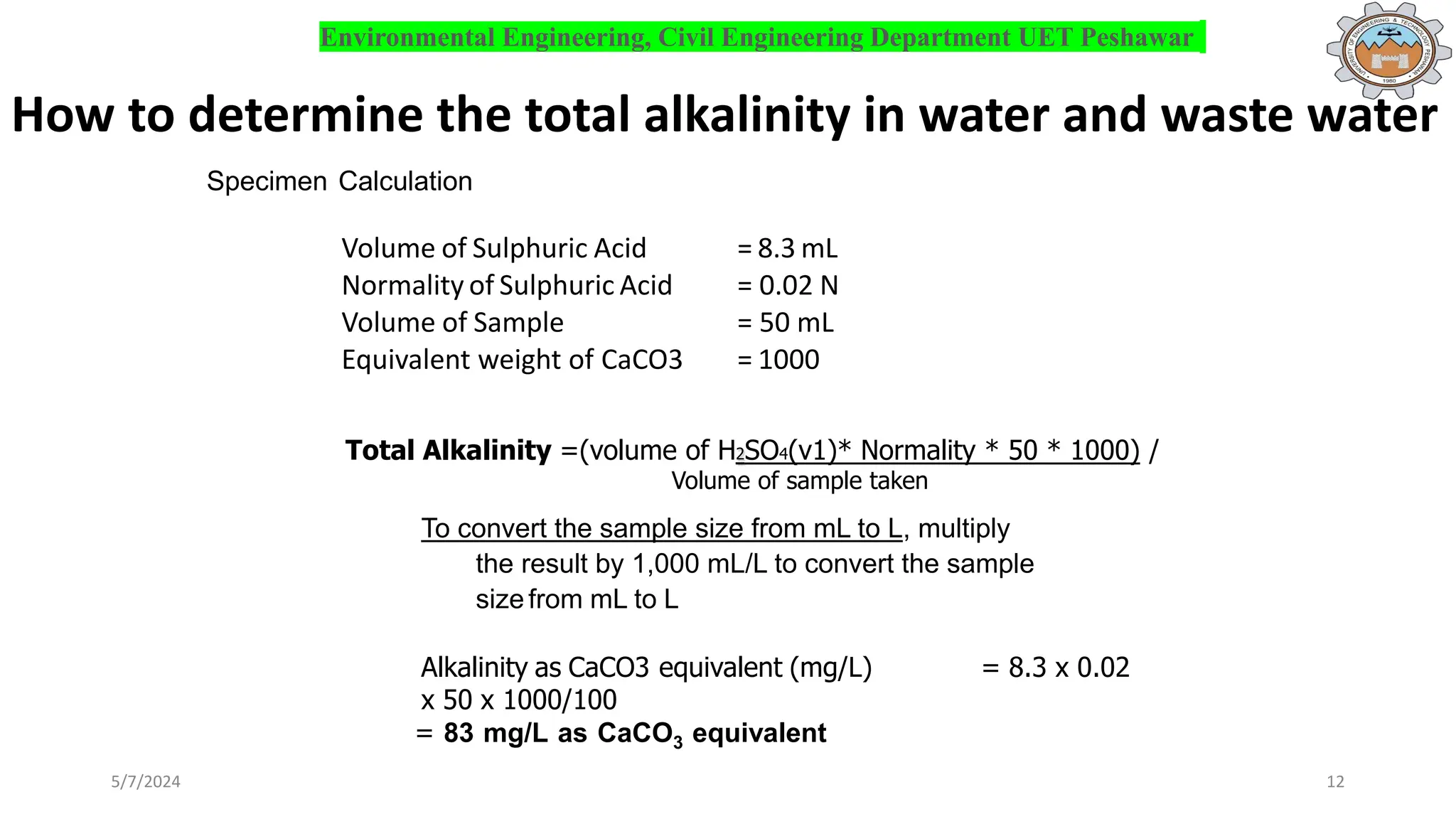 total alkalinity in water and waste water | PPTX