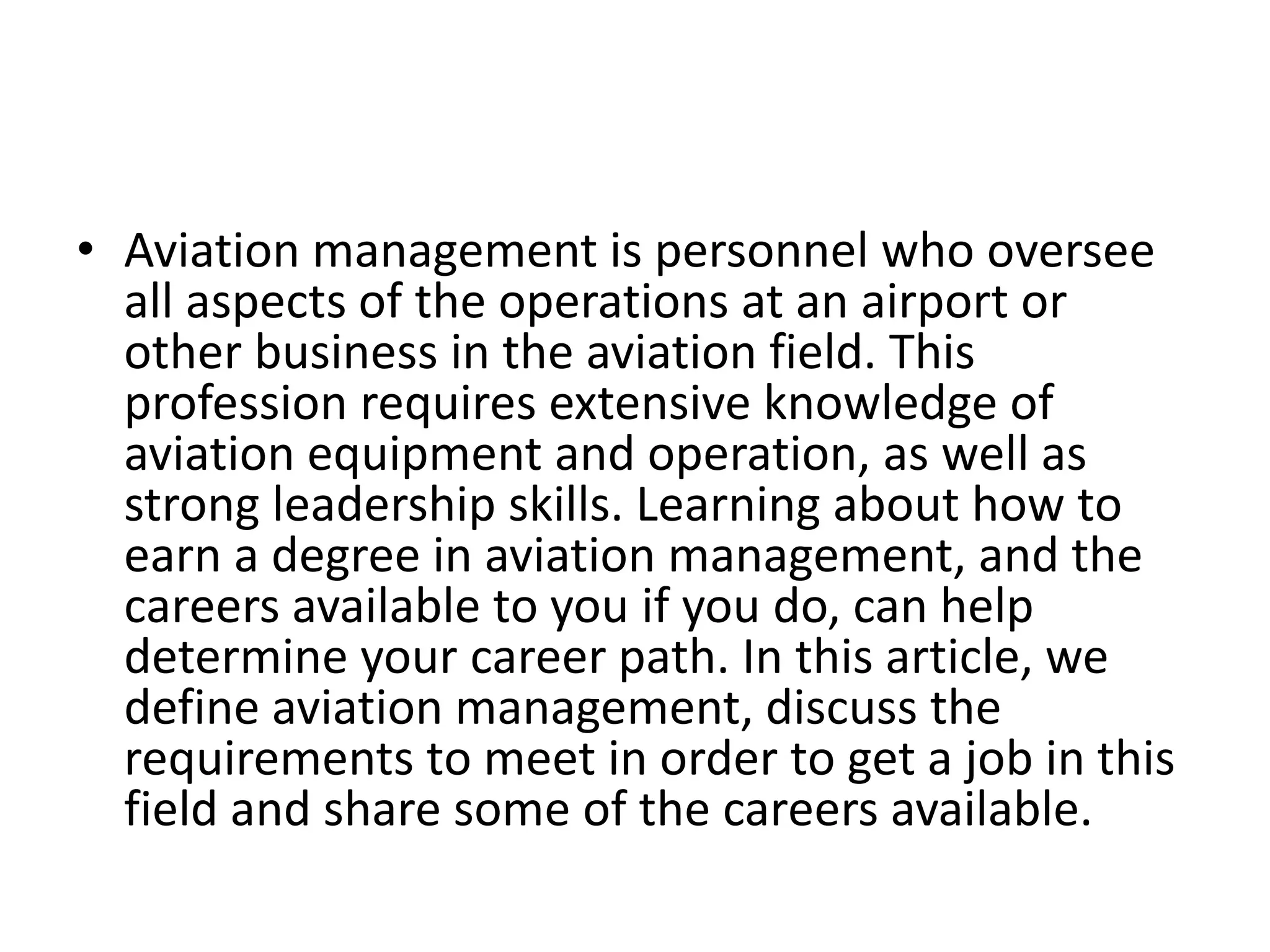 aviation management presentation for students | PPTX