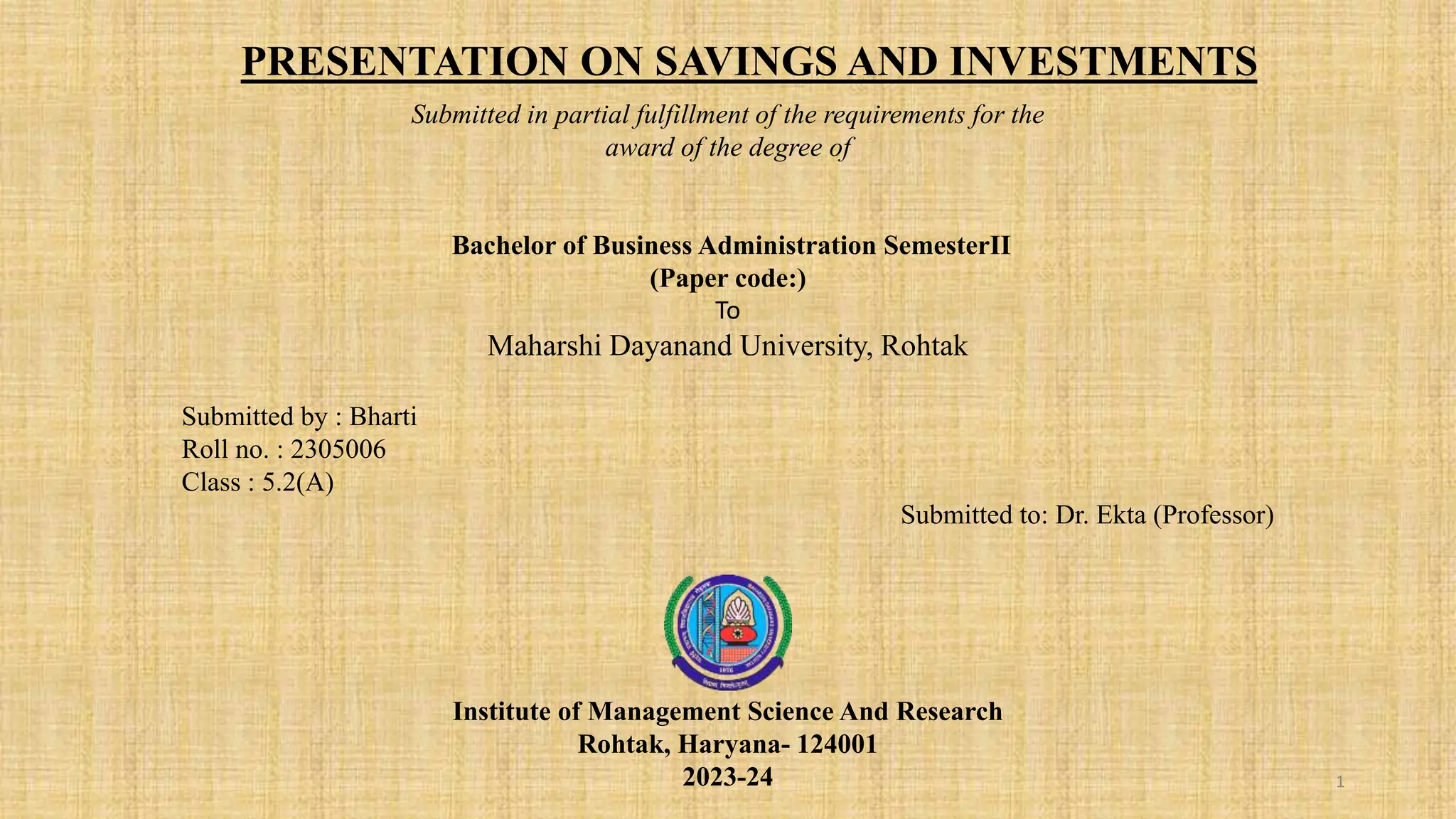 Presentation on savings and investments. | PPTX