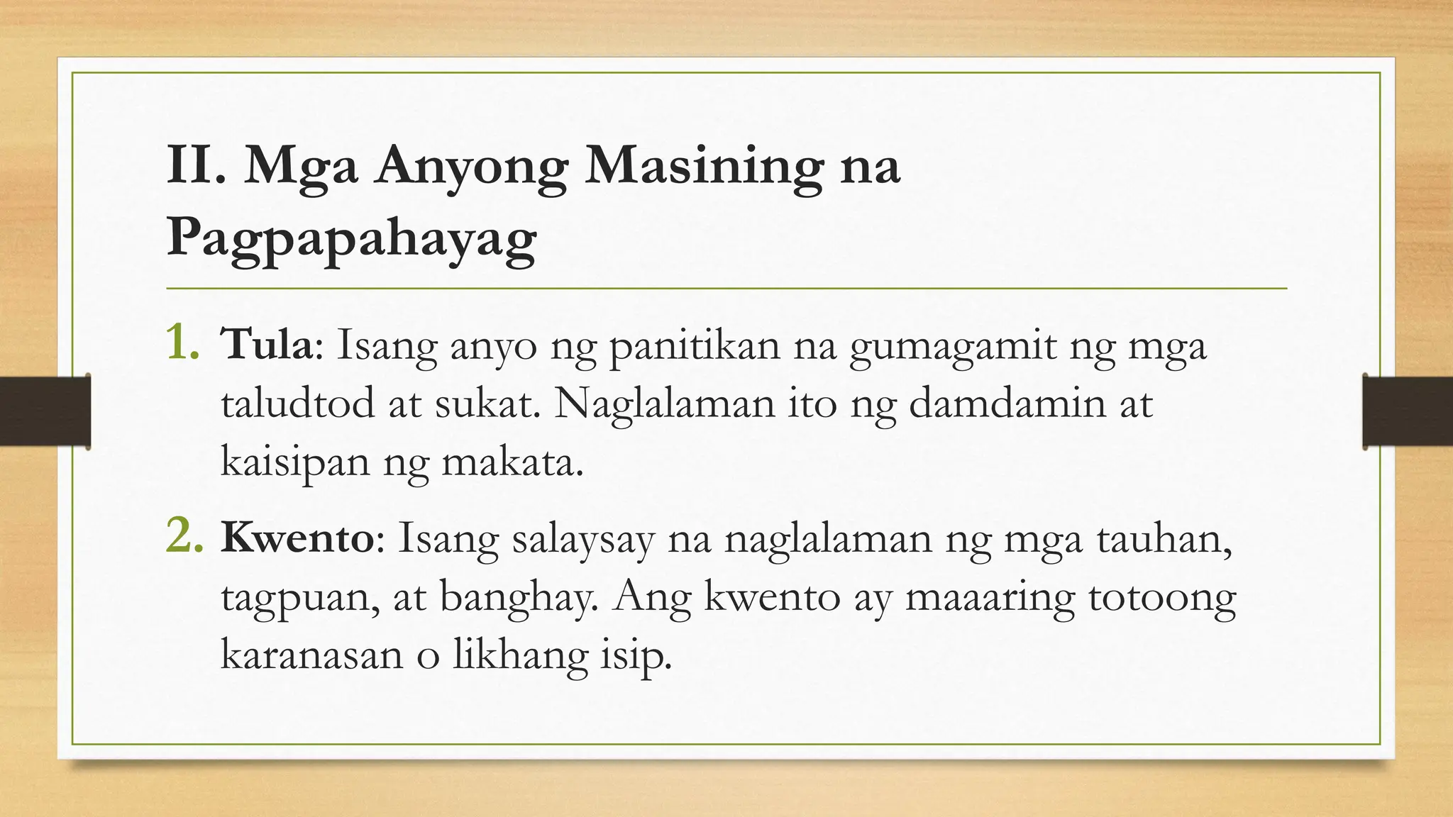 Presentation (2).pptx. Layunin nitong maipahayag ang mga karanasan at pananaw ng tao sa masining ...