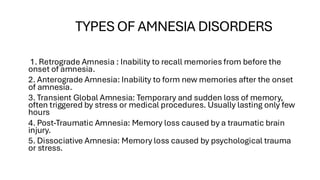 Presentation on the topic amnesia , types | PDF