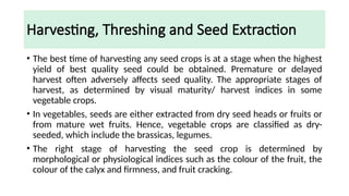 Rouging, Different stages of rouging, Harvesting, Threshing and Seed ...