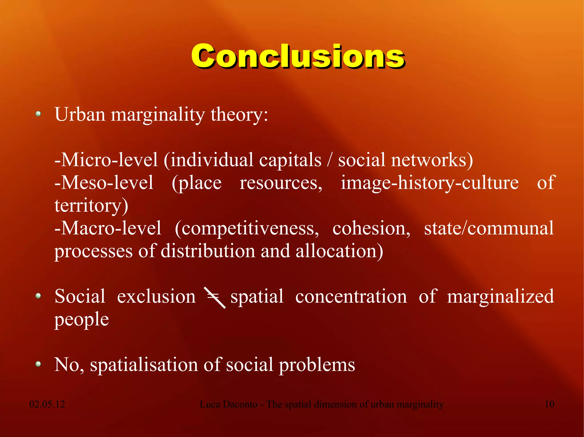 The spatial dimension of urban marginality | PDF | Politics