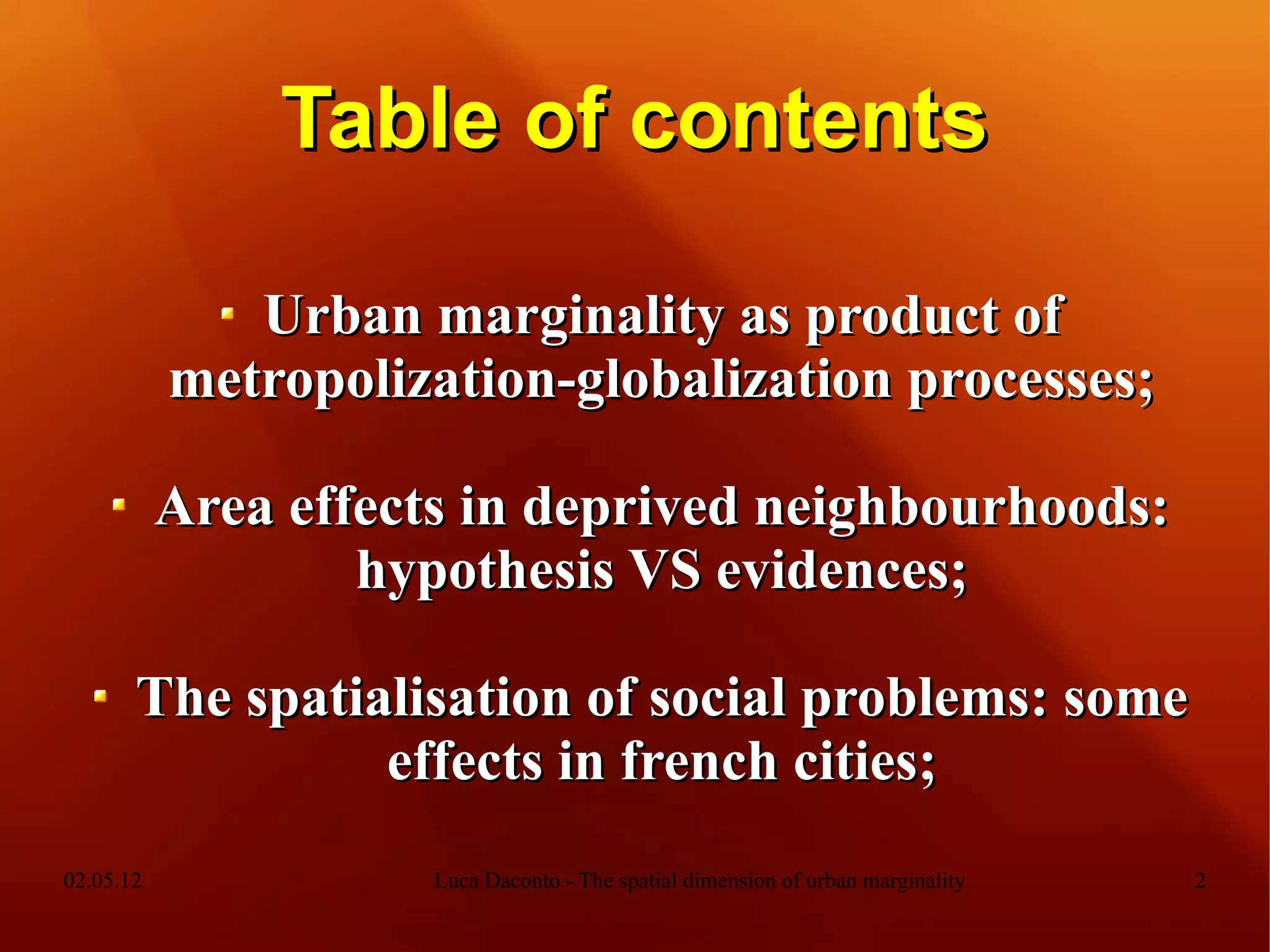 The spatial dimension of urban marginality | PDF | Politics