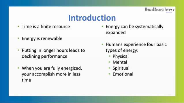 HBR Article - Manage Your Energy, Not Time | PPTX