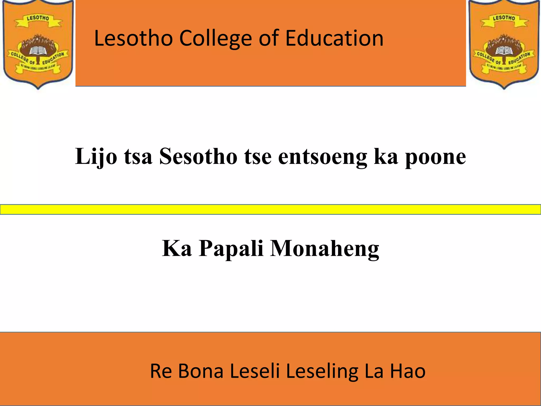 Lijo tsa Sesotho tse entsoeng ka poone. | PPTX