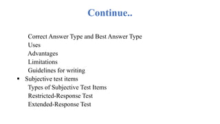 Comparison Between Objective Type Tests and Subjective Type tests. | PPTX