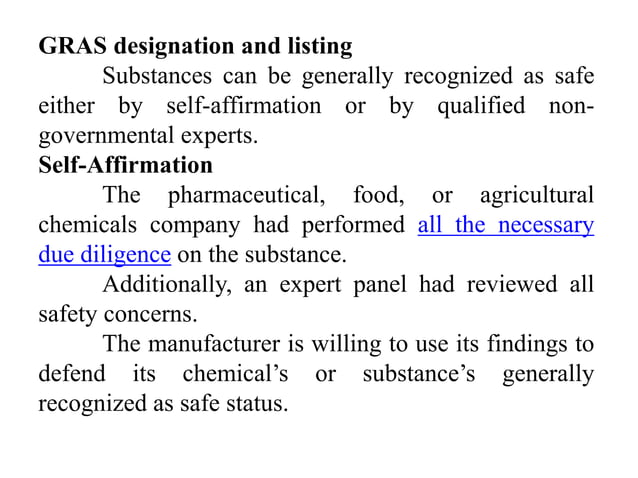 Generally recognized as safe (GRAS) | PPTX | Pharmaceutical Industry ...