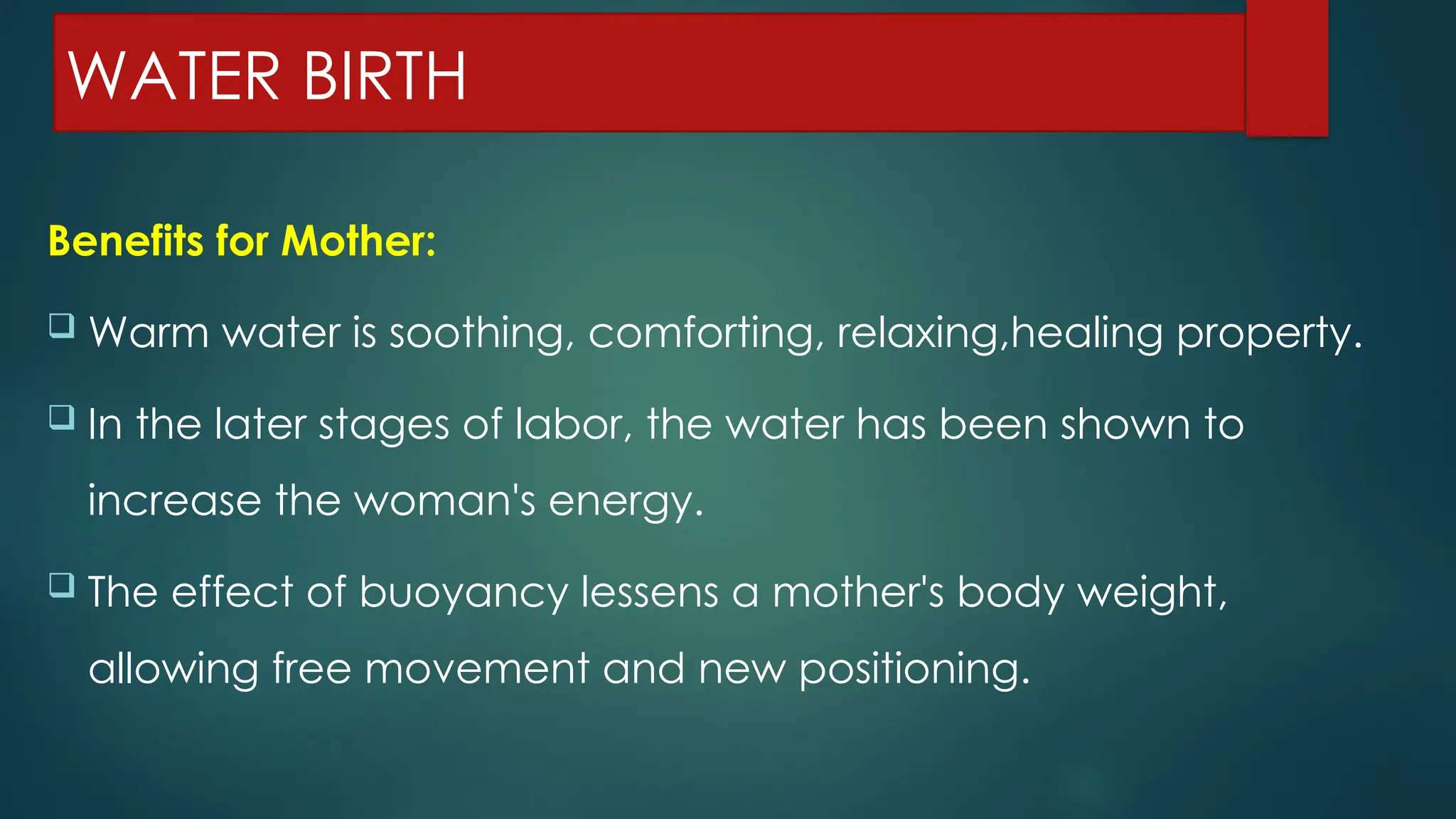 Water birth- obstetrics & gynecological nursing pptx | PPTX