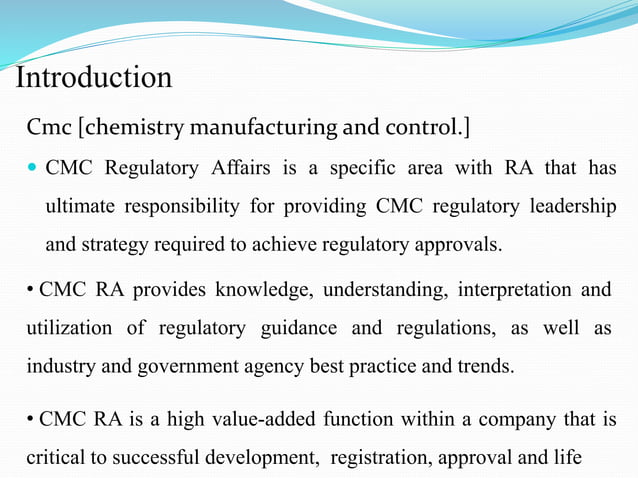 cmc [ chemistry manufacturing control ] | PPTX