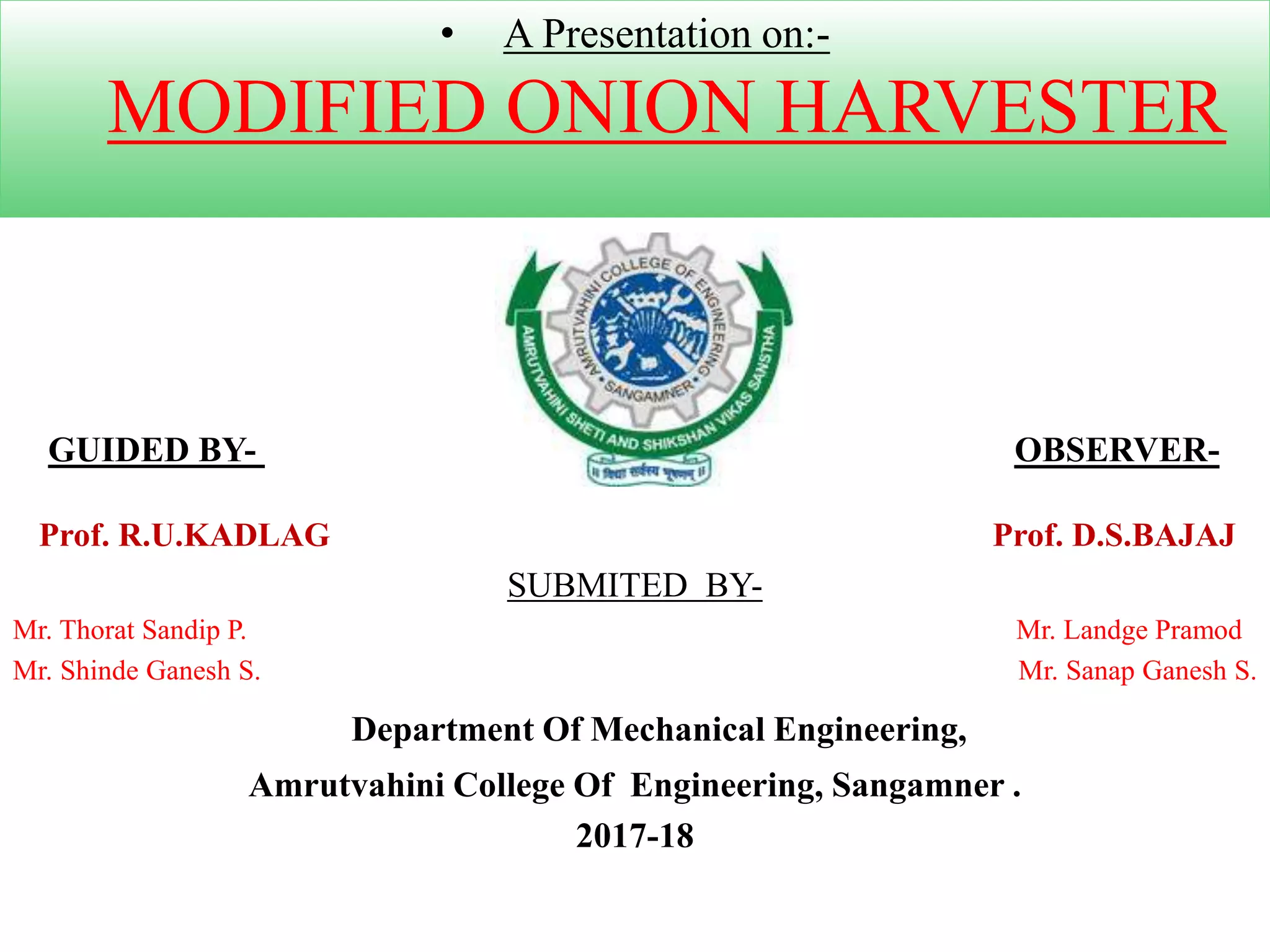 Tractor Driven Onion Harvester | PPTX