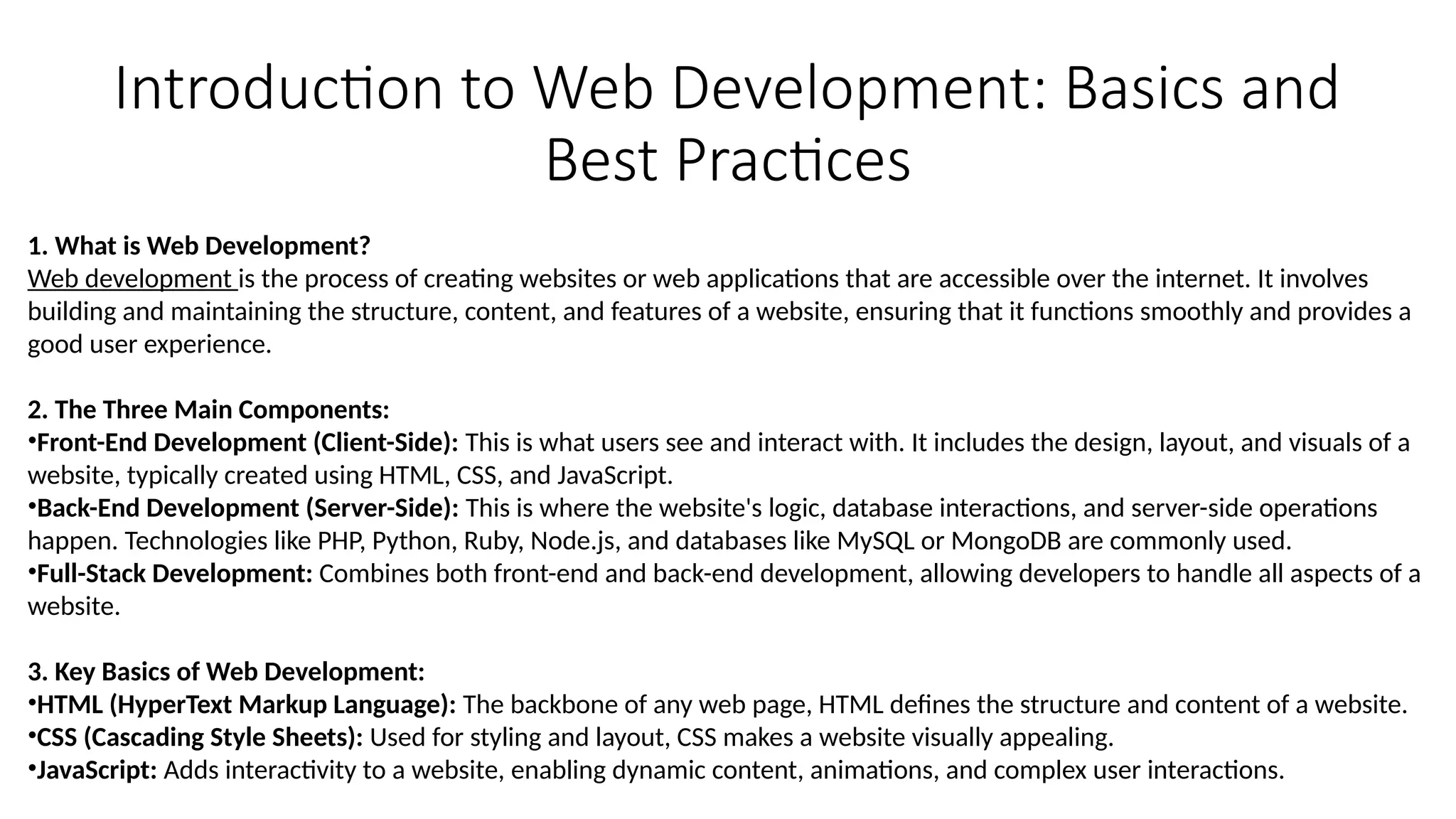 Introduction to Web Development: Basics and Best Practices | PPTX Introduction to Web Development: Basics and Best Practices | PPTX
