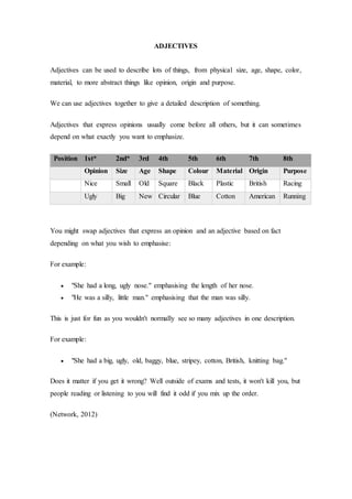 Presentation 2 adjectives position | PDF