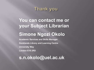 Library induction at the University of East London | PPTX