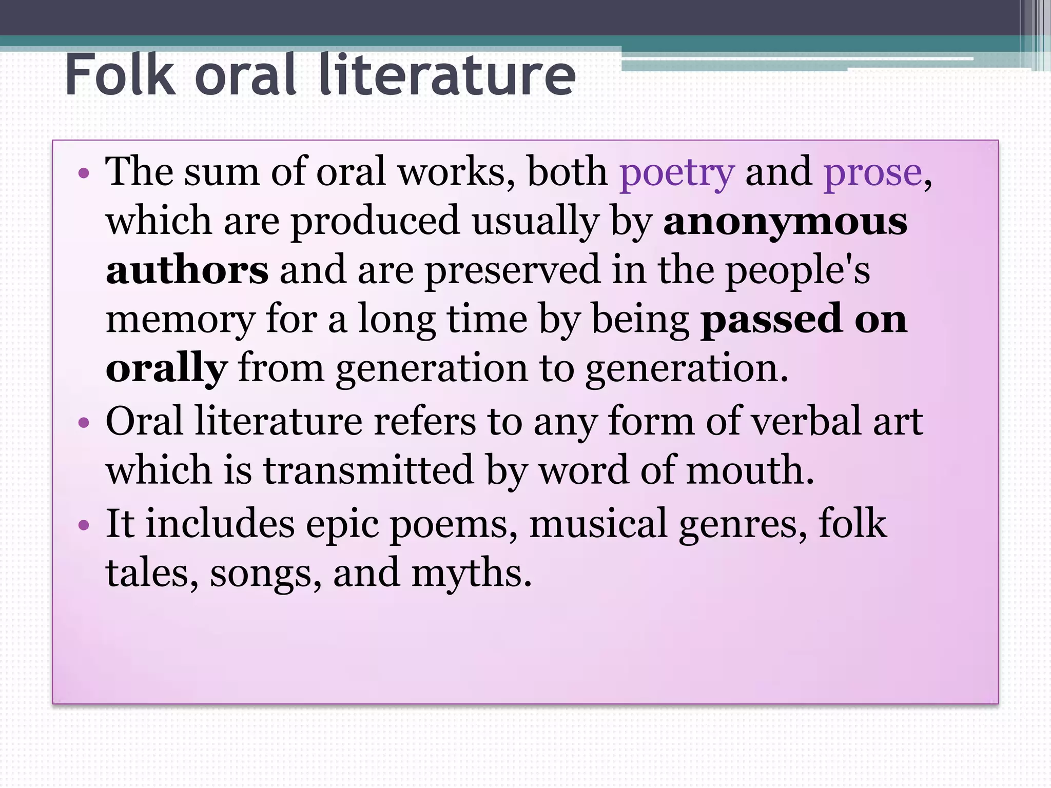 Presentation 2 Oral Literature | PDF