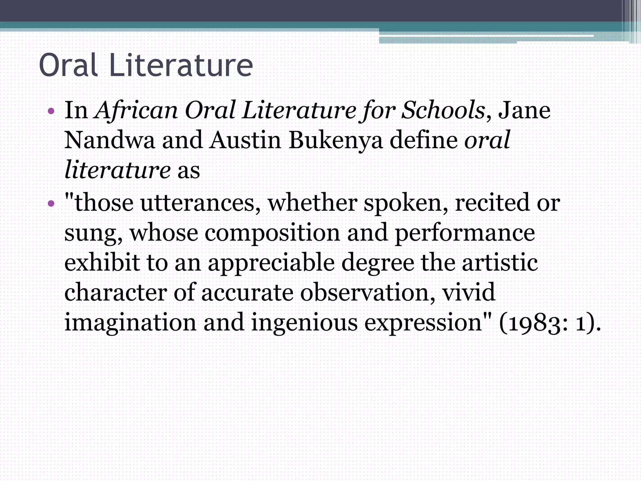 Presentation 2 Oral Literature | PDF