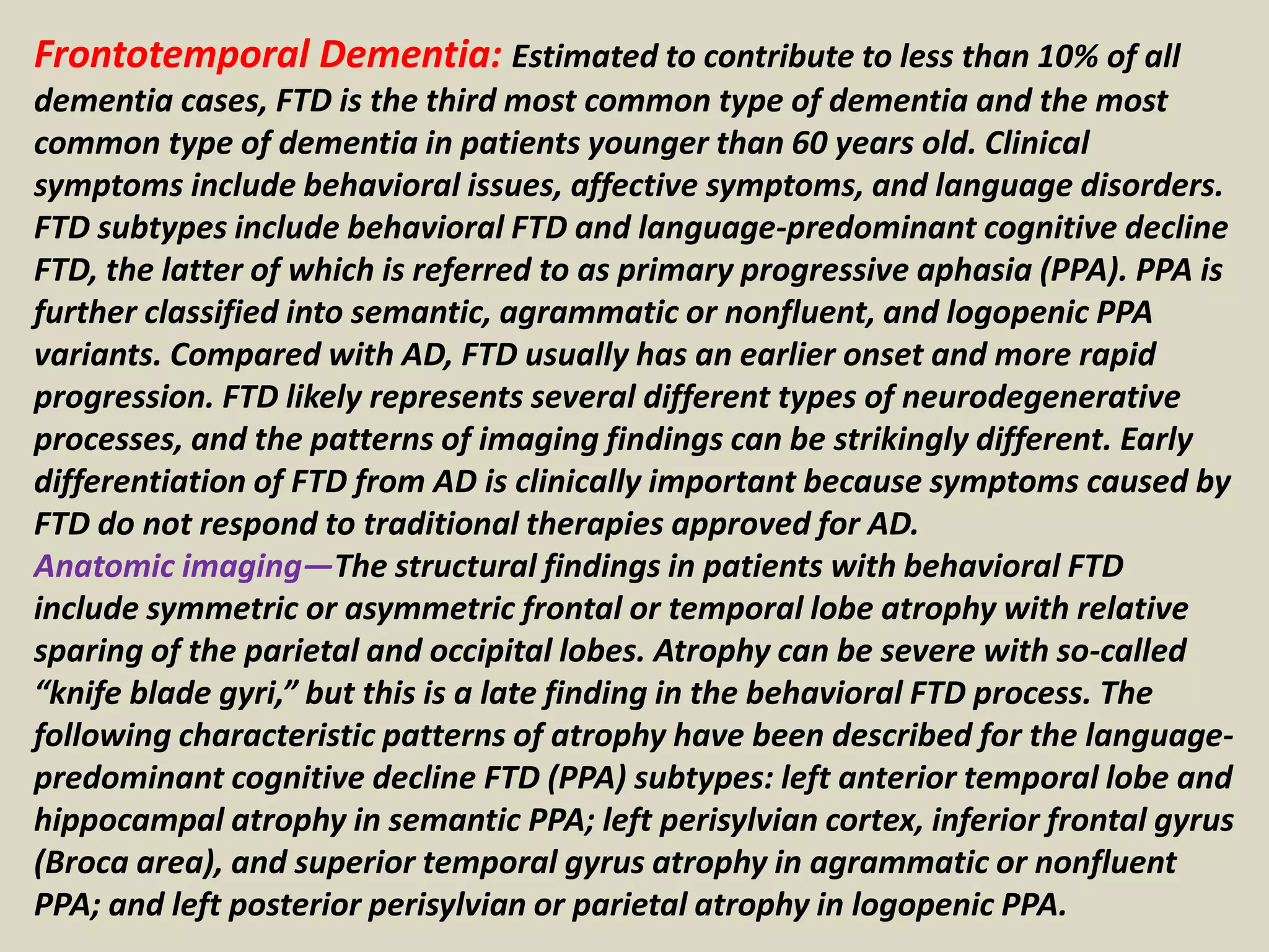 Presentation2, radiological imaging of neurodegenerative and dementai ...