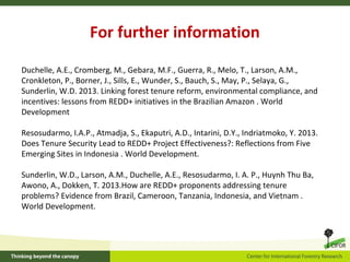 Preliminary findings of CIFOR study on REDD+ proponent challenges | PPT