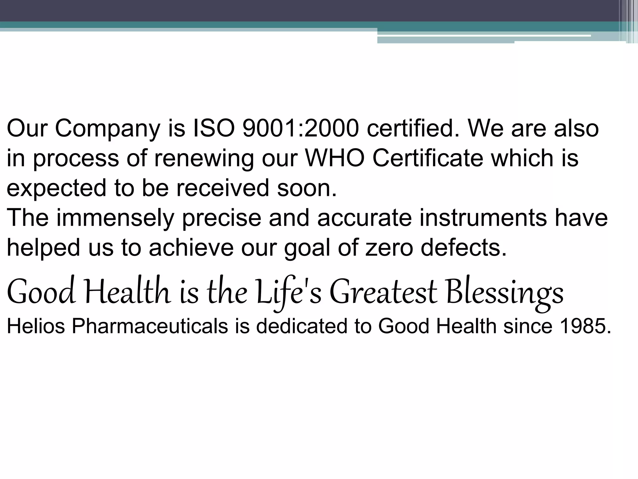 HELIOS PHARMACEUTICAL PVT LTD.- A OVERVIEW | PPTX