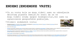 KOSMOPOLITSKE I ENDEMSKE VRSTE | PPTX