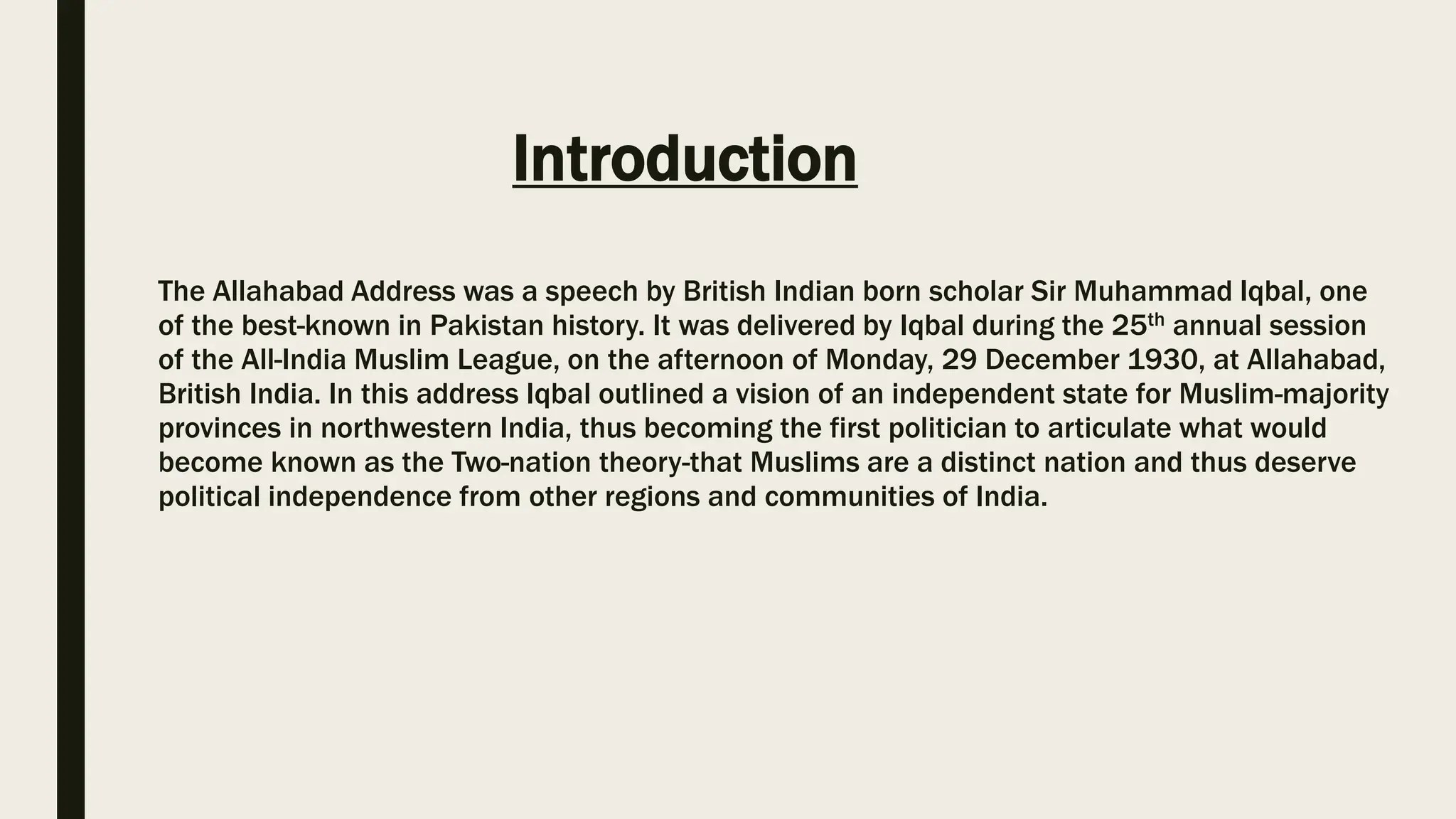 Allah Abad Address of 1930 outline importance and reference | PPTX