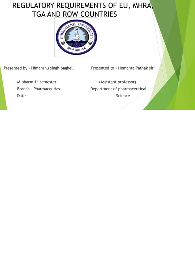 Regulatory requirement of EU, TGA, MHRA, and ROW countries | PDF