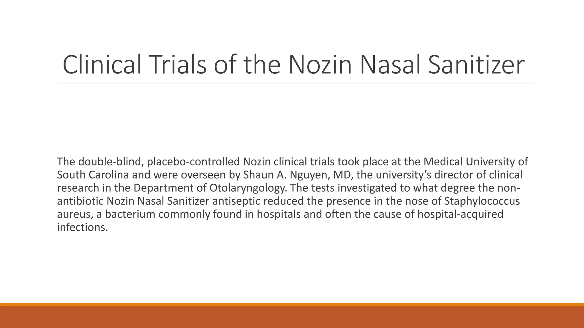 Clinical Trials of the Nozin Nasal Sanitizer | PPTX
