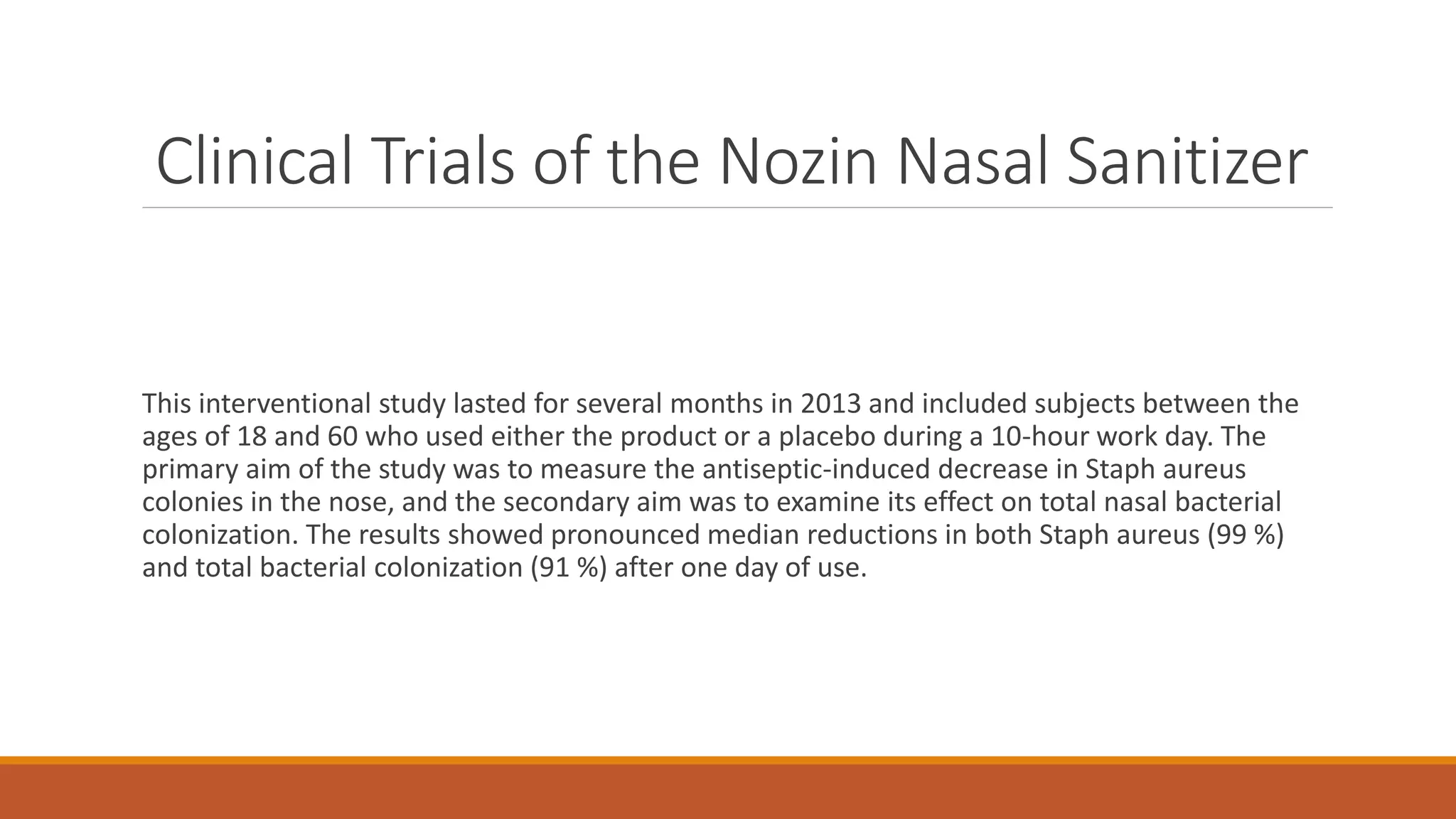 Clinical Trials of the Nozin Nasal Sanitizer | PPTX