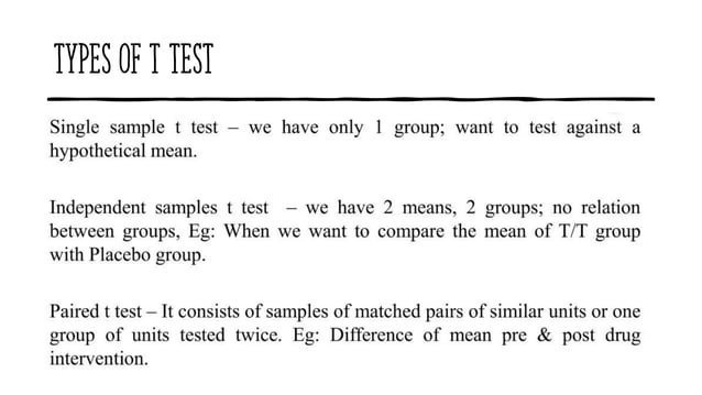 T TEST SLIDES PPT PRESENTATIONS STATATICS | PPT