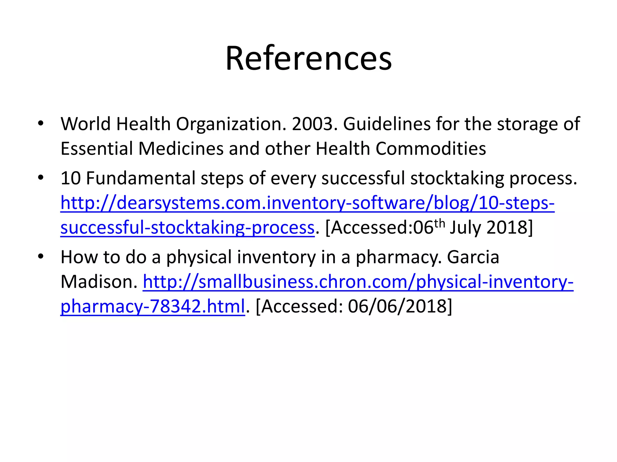 Stock Taking at the Pharmacy Main Store: | PPTX